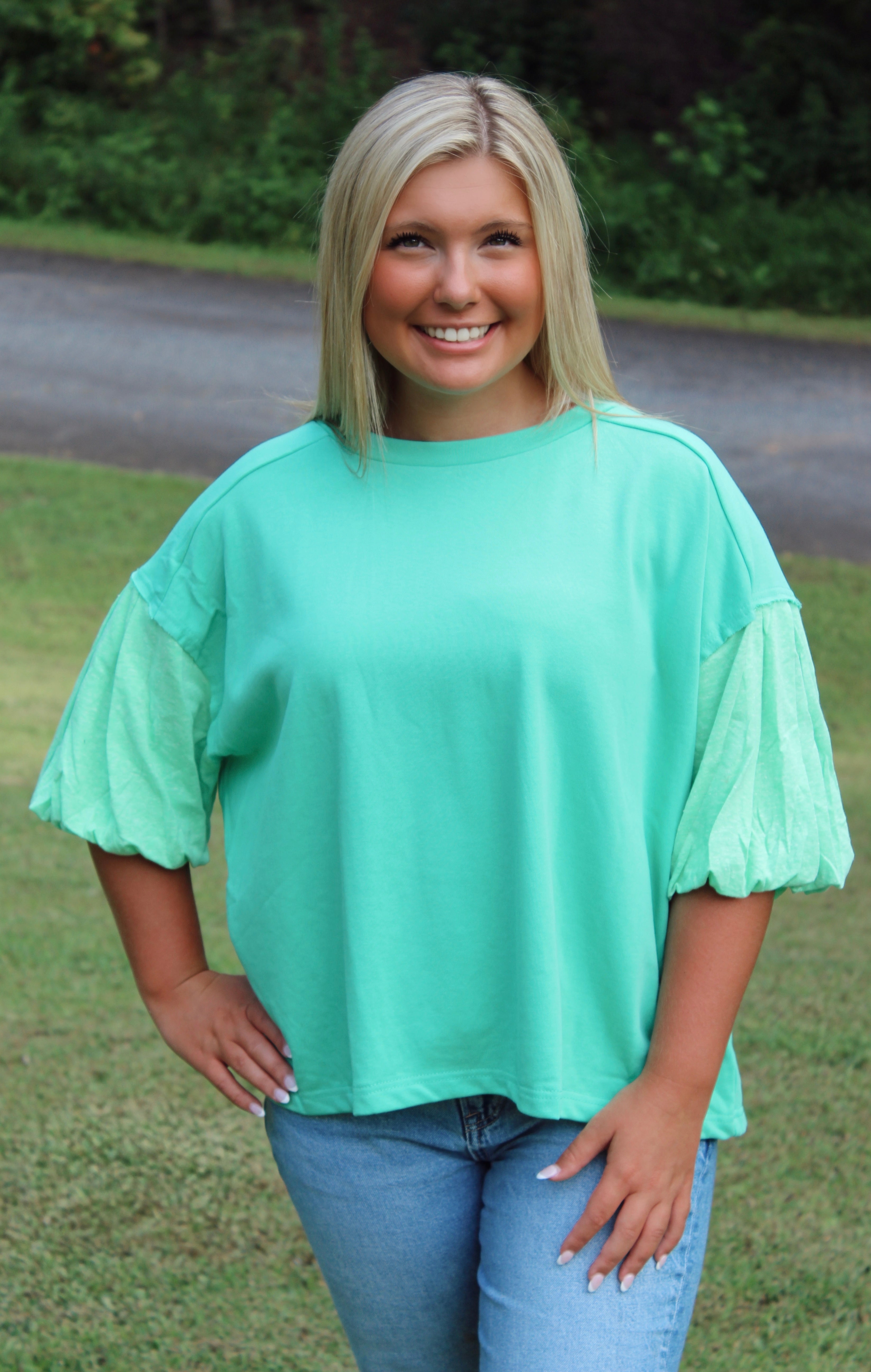 Jersey Girl Short Puffed Sleeved Tee – Sittin’ Pretty Co.